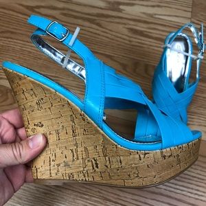 Styluxe | Shoes | Styluxe Mummy Blue Turquoise Cork Wedge | Poshmark